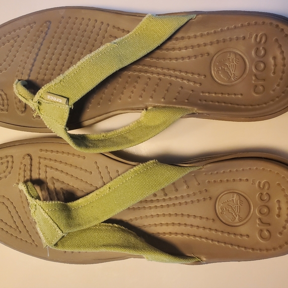 CROCS | Shoes | Mens Size 3 Tan Crocs With Green Strap | Poshmark
